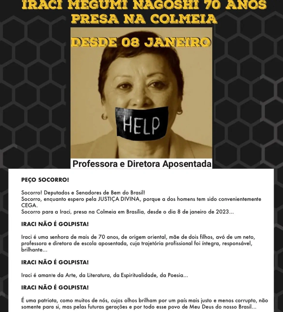 Presa no 8 de janeiro, idosa com comorbidade está detida há 4 meses - GP1